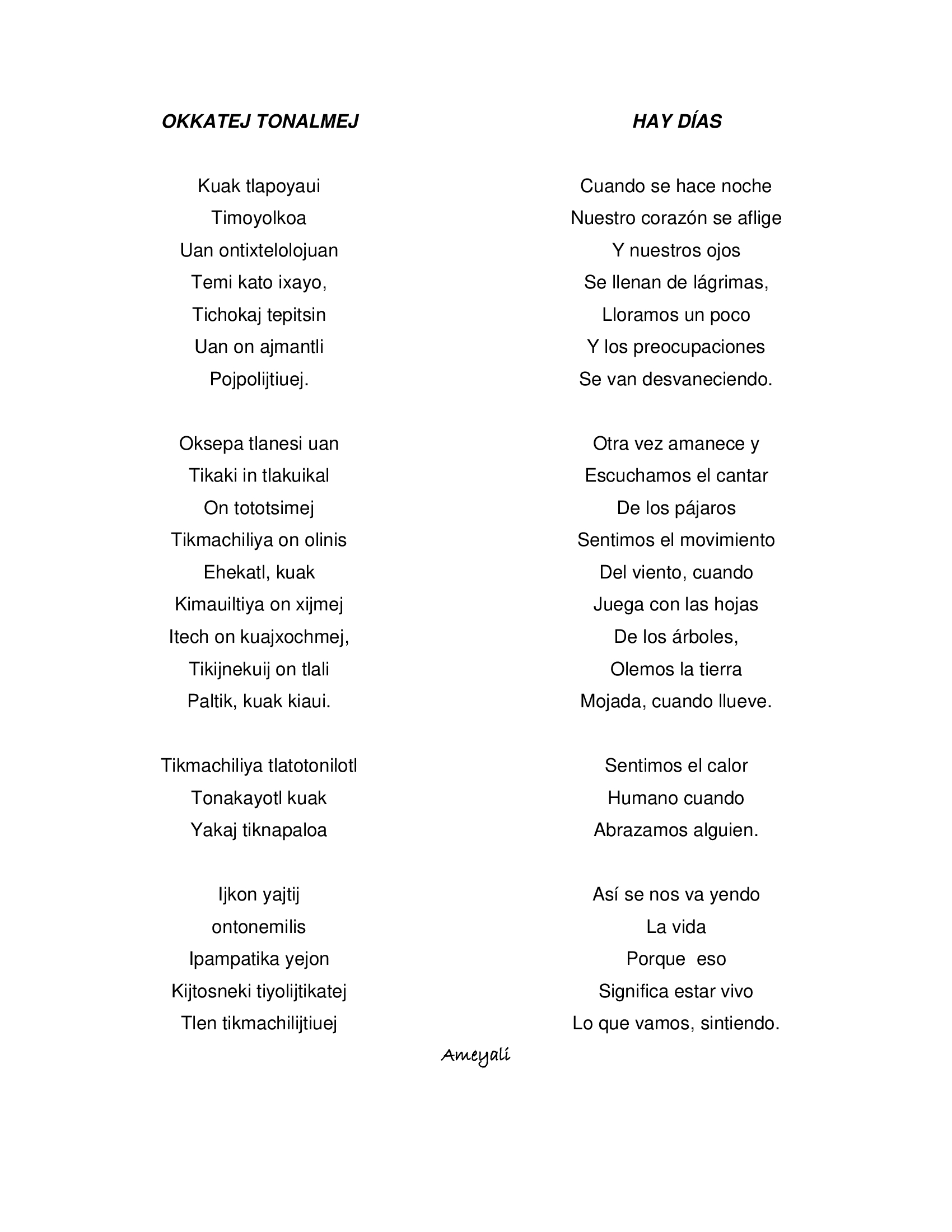 Yei Poemas En Náhuatl Ameyali El Valor De Las Palabras Ndaa Ya Vi